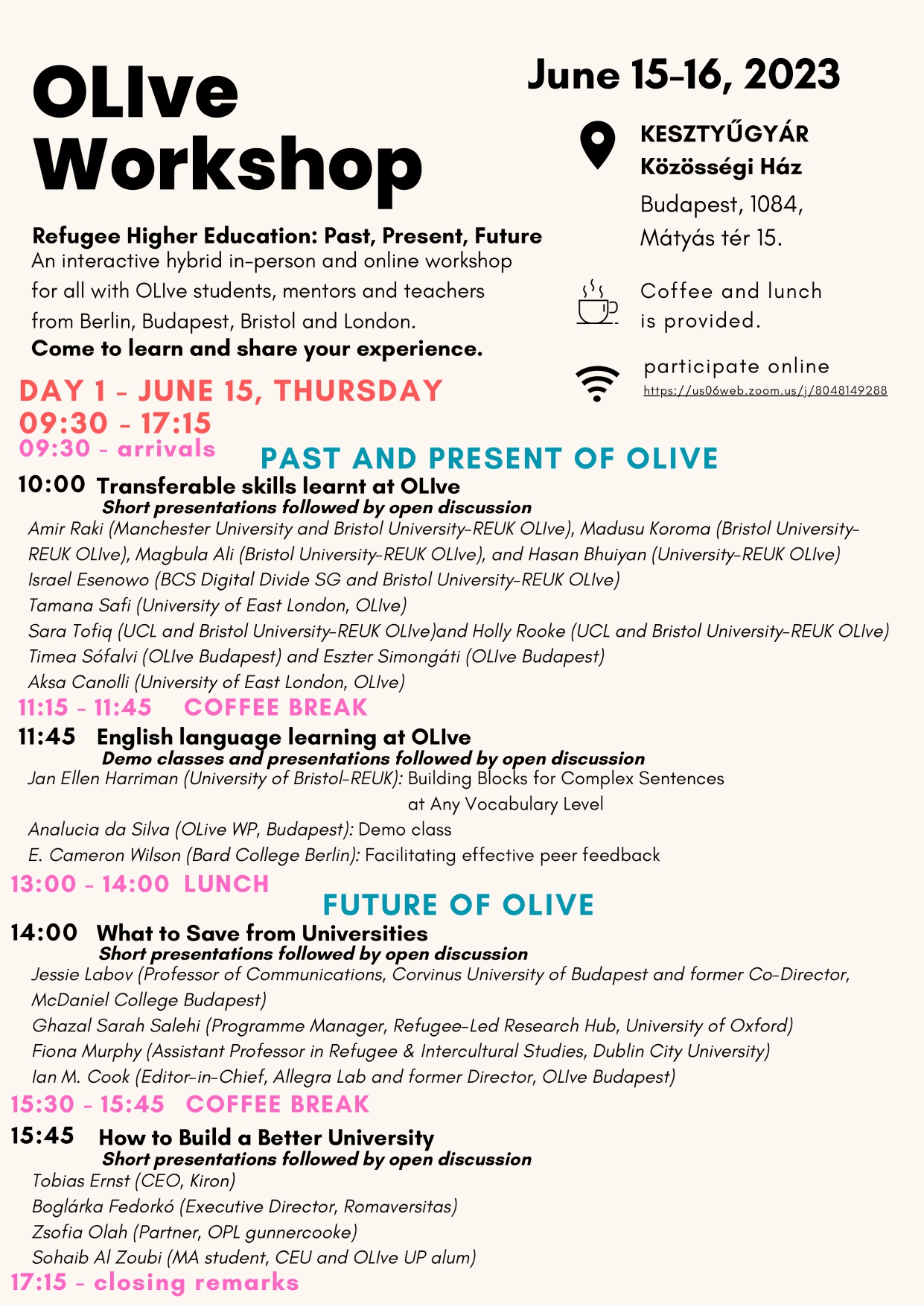 OLIve Workshop – OLIve Weekend Program Budapest